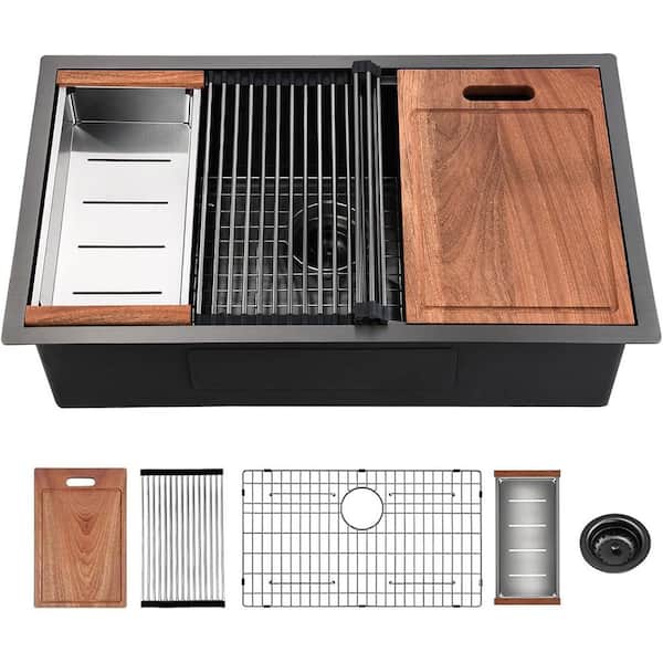 Staykiwi 32 in. Undermount Single Bowl 16-Gauge Gunmetal Black ...