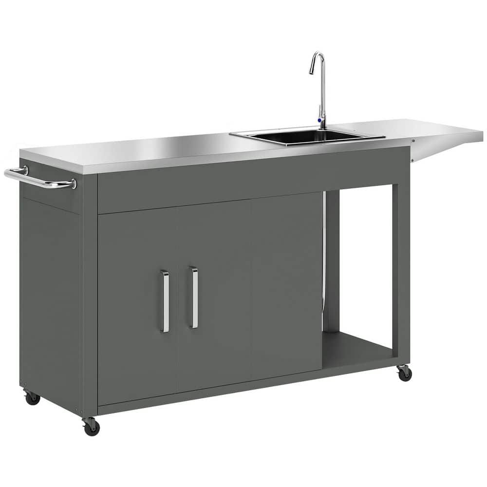 Outsunny Dark Gray Outdoor Grill Table with Stainless Steel Sink and ...