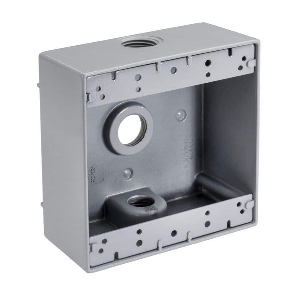 Southwire 1/2 in. Weatherproof 3-Hole Double Gang Electrical Box WB2350 ...