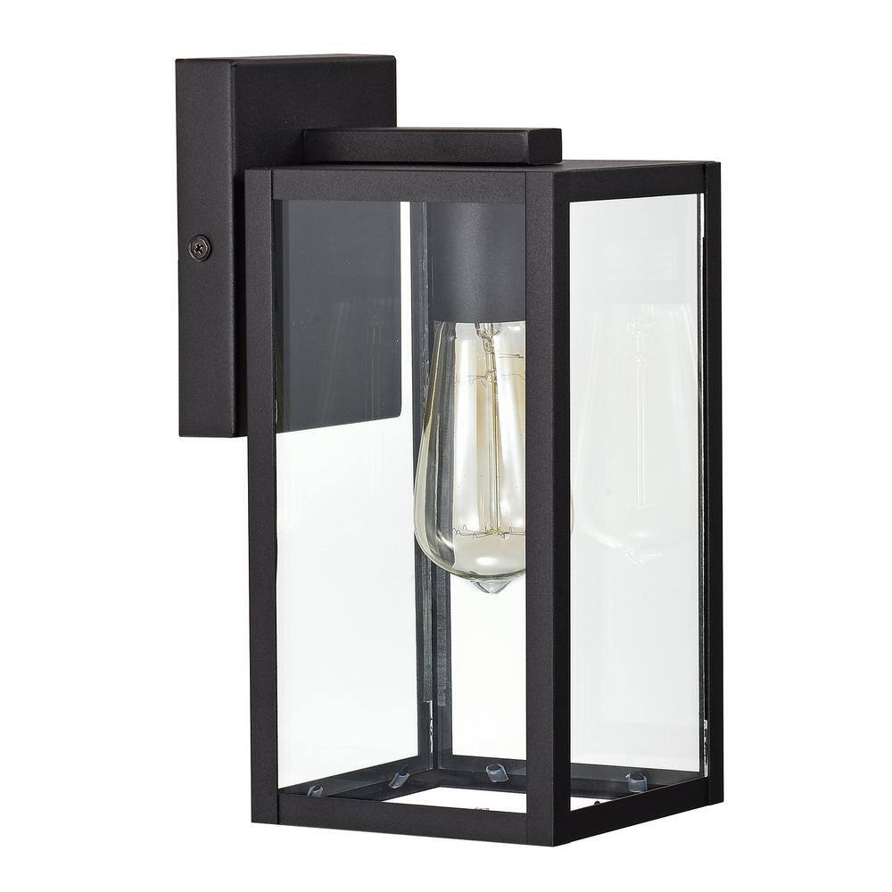 11 in. Outdoor Matte Black Rectangular Wall Sconce with Clear Glass ...