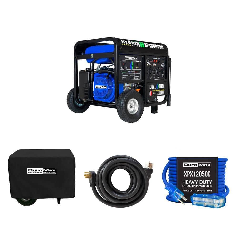 DUROMAX 13000/10500-Watt Dual Fuel Generator with CO Alert, Cover, 25 ...