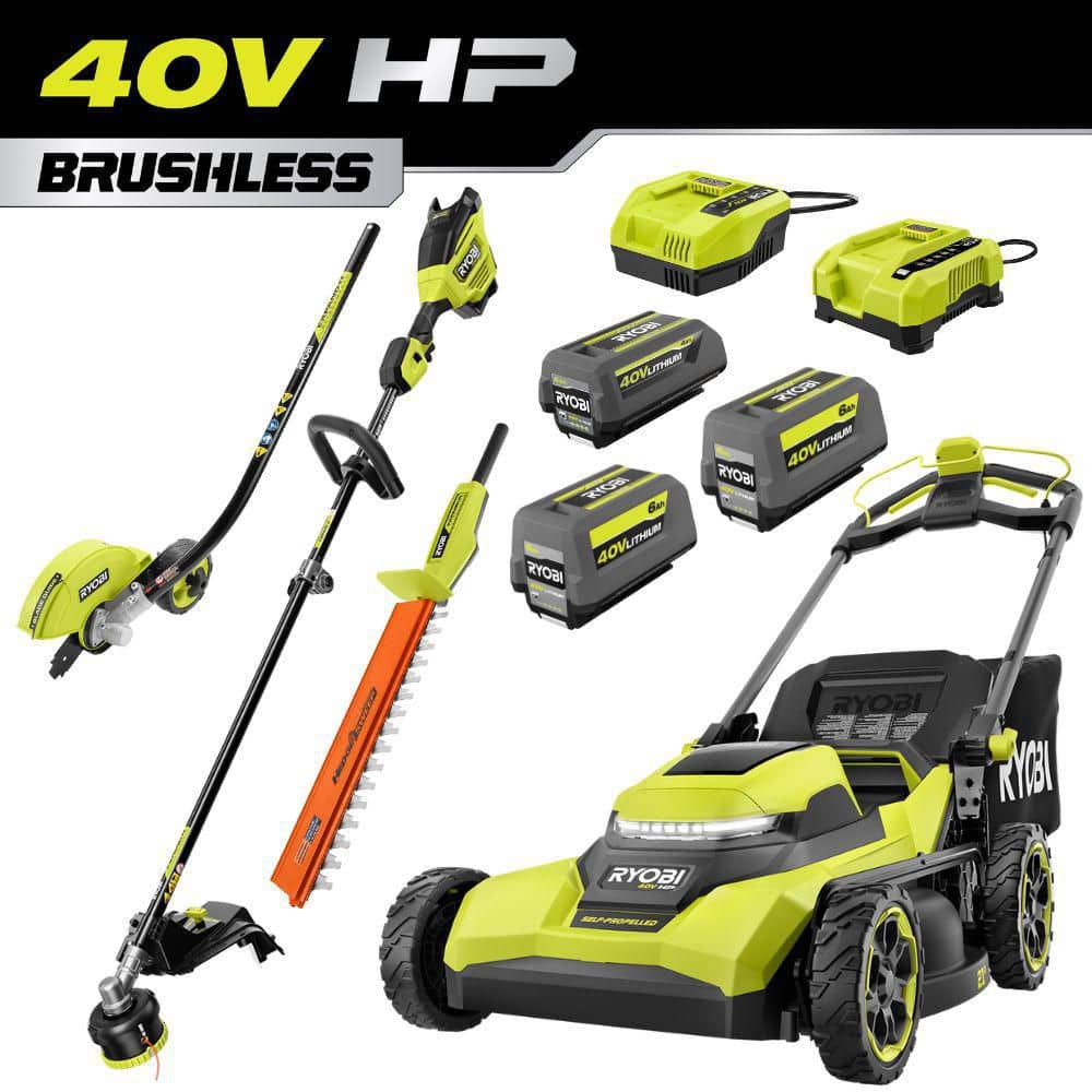 RYOBI 40V HP 21" Brushless Walk Behind Self-Propelled Mower, String ...