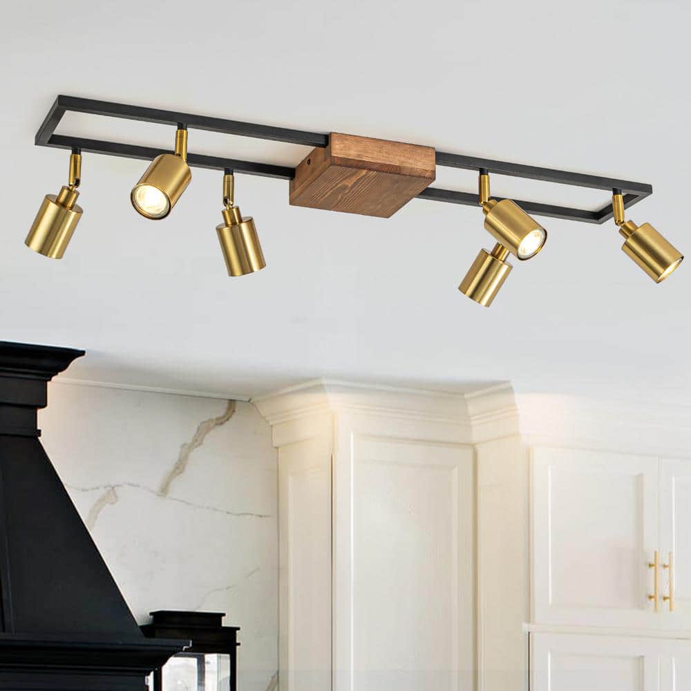 LLHZSY 33.07 in. 6-Light Black and Brass Track Lighting Kit with ...