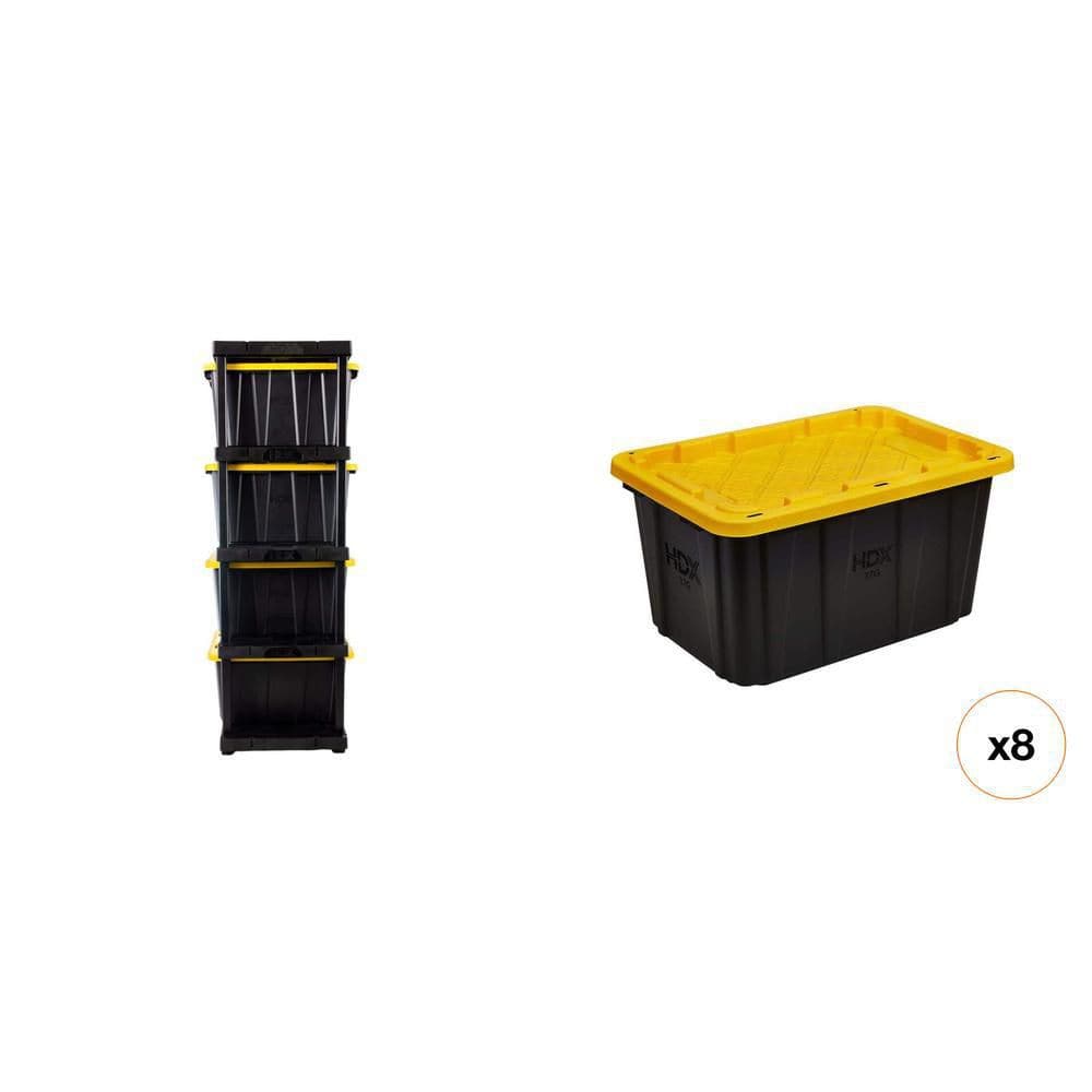 HDX 48 in. x 75 in. 5-Tier Black Shelving Unit and 27 Gal. Black and ...