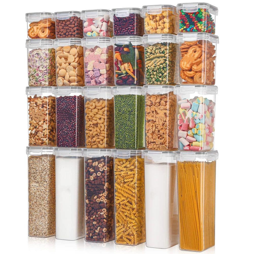 Wudkey 24 Piece Gray Plastic Kitchen and Pantry Organization Canisters ...