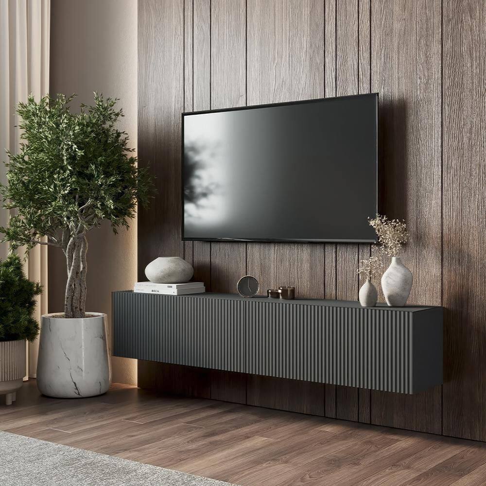 LIVING SKOG Camelia 59 in. Graphite Floating TV Stand Fits TV's up to ...