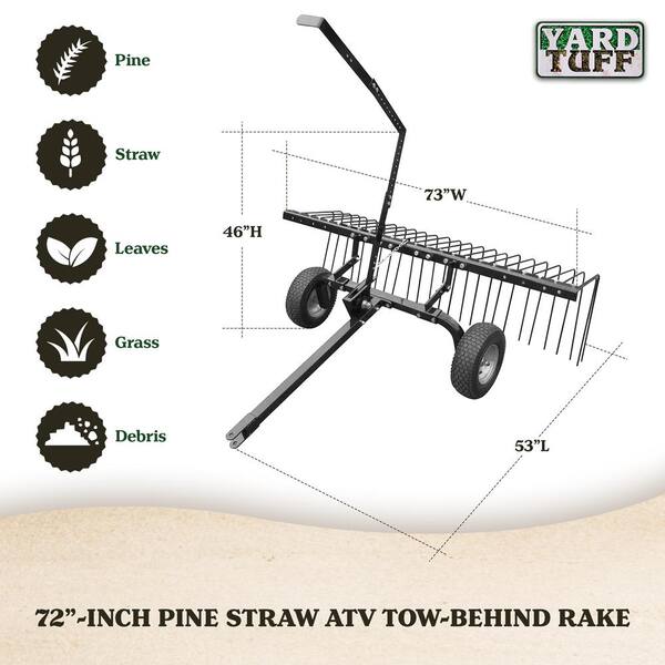 YARD TUFF 72 in. Pine Straw ATV Tow Behind Steel Landscape Rake with ...