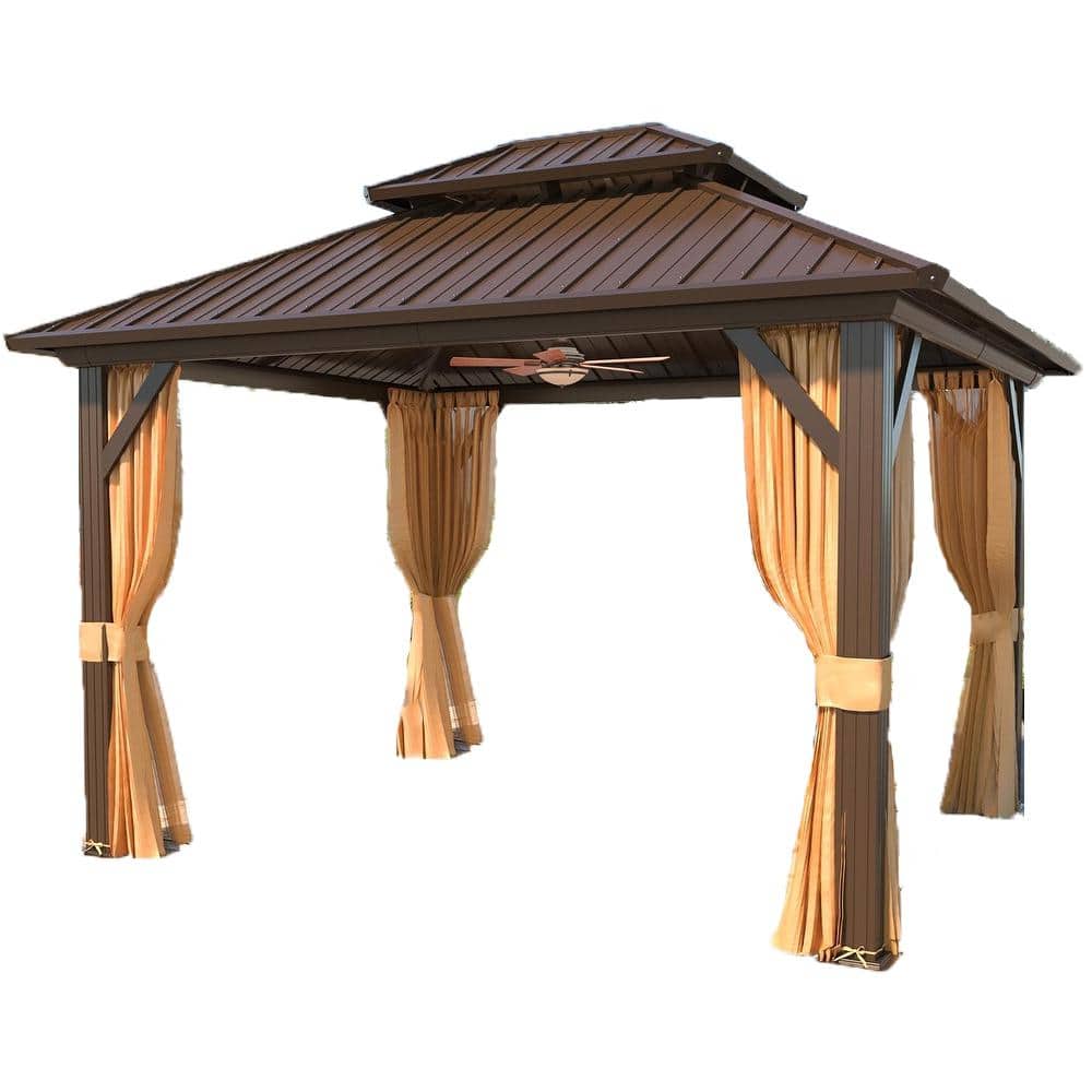 HOMMOW 10 ft. x 12 ft. Hardtop Gazebo with Galvanized Steel Double Roof and Aluminum Frame 028-1 ...