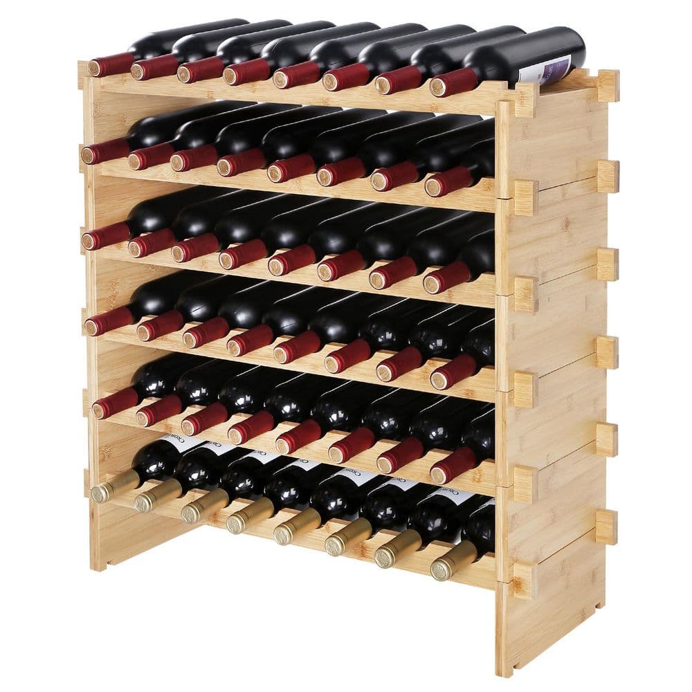 SKYSHALO 48-Bottle Stackable Modular Wine Rack, 6-Tier Solid Bamboo ...