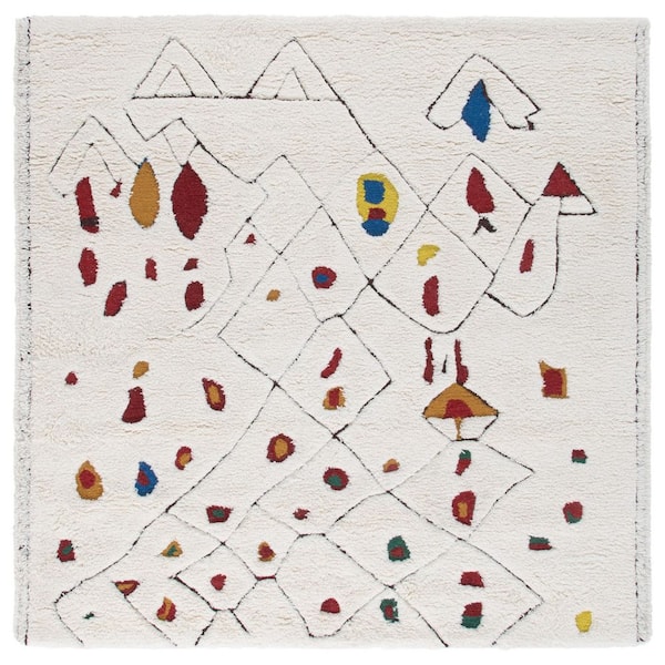 SAFAVIEH Casablanca Ivory/Red 6 ft. x 6 ft. High-Low Abstract Aztec ...