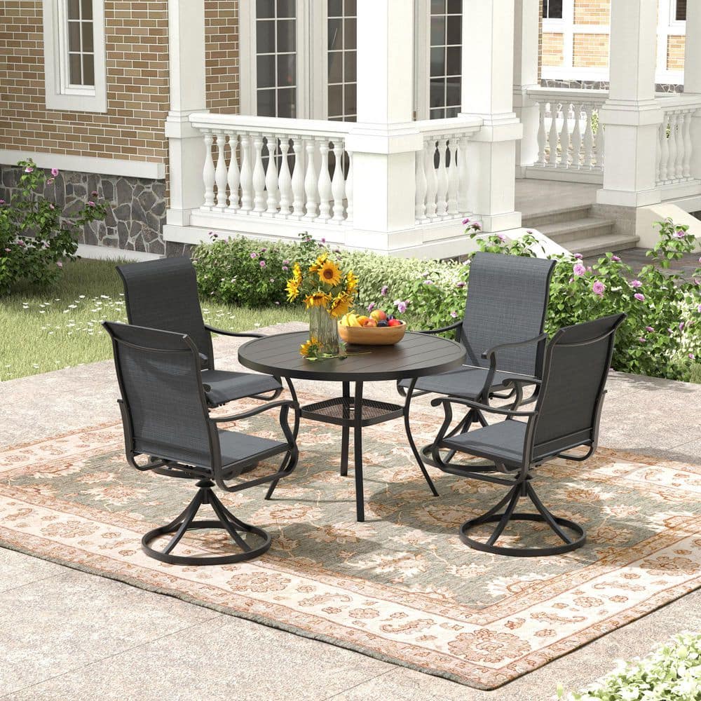 5-Piece Black Metal Outdoor Dining Set and Set of 4 Swivel Dining ...