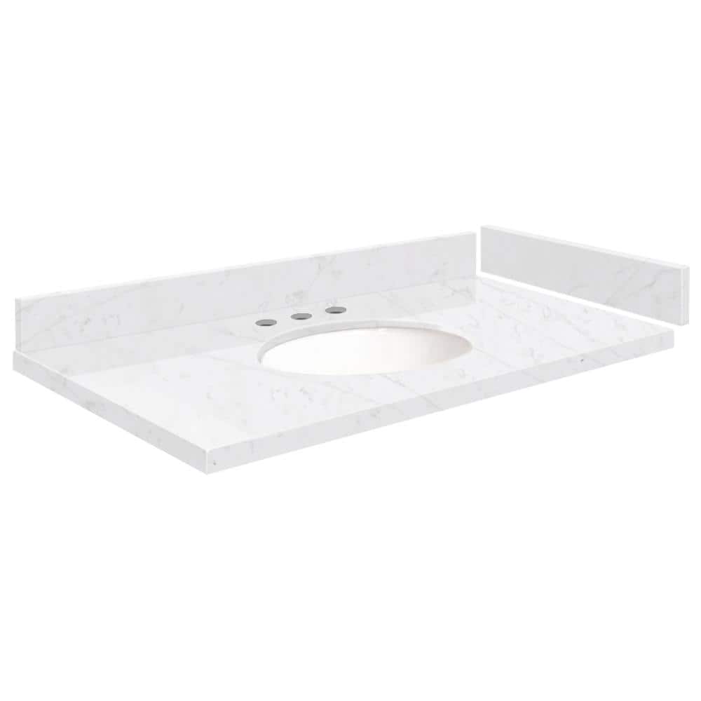 Transolid Silestone 34 in. W x 22.25 in. D Qt. White Round Single Sink ...