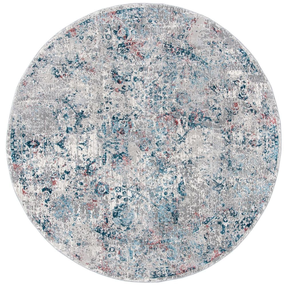 SAFAVIEH Meadow 7 ft. x 7 ft. Light Gray/Blue Distressed Marble Round ...