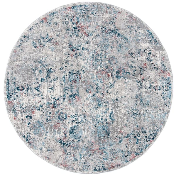SAFAVIEH Meadow 7 ft. x 7 ft. Light Gray/Blue Distressed Marble Round ...