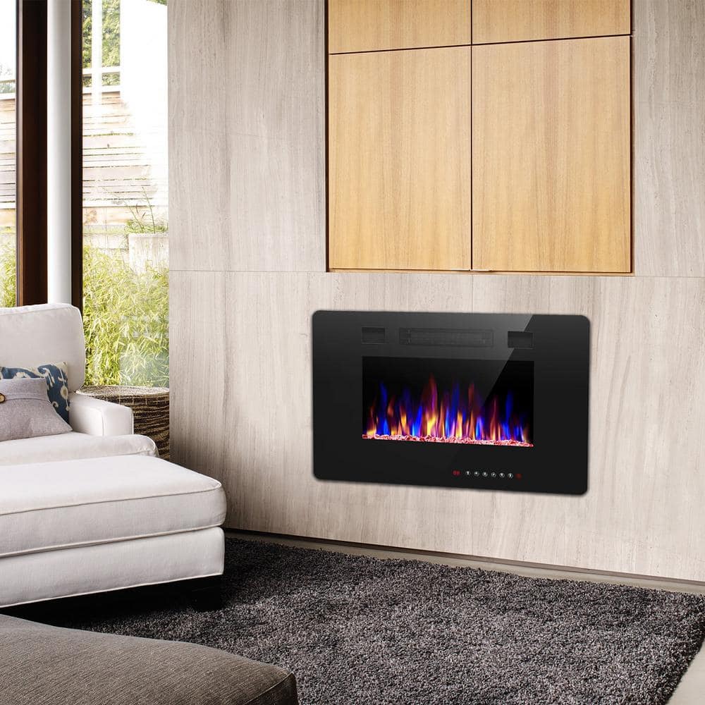 Edendirect 30 in. Wall Mount Metal Electric Fireplace in Black, with ...