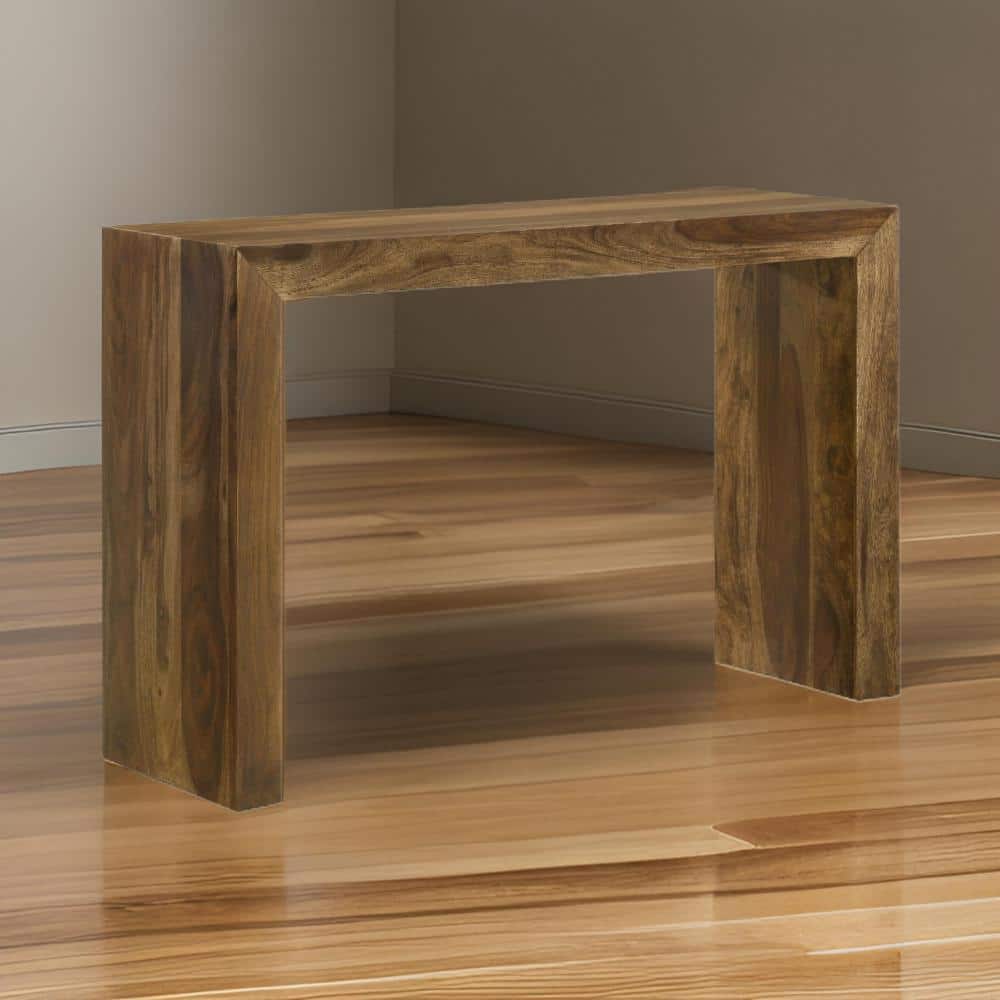 Benjara 14 in. Brown Rectangle Wooden Console Table with U Shaped ...