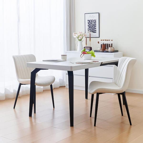 White PU Leather Dining Chair Set of 2,Mid-Century Modern Accent Chairs ...