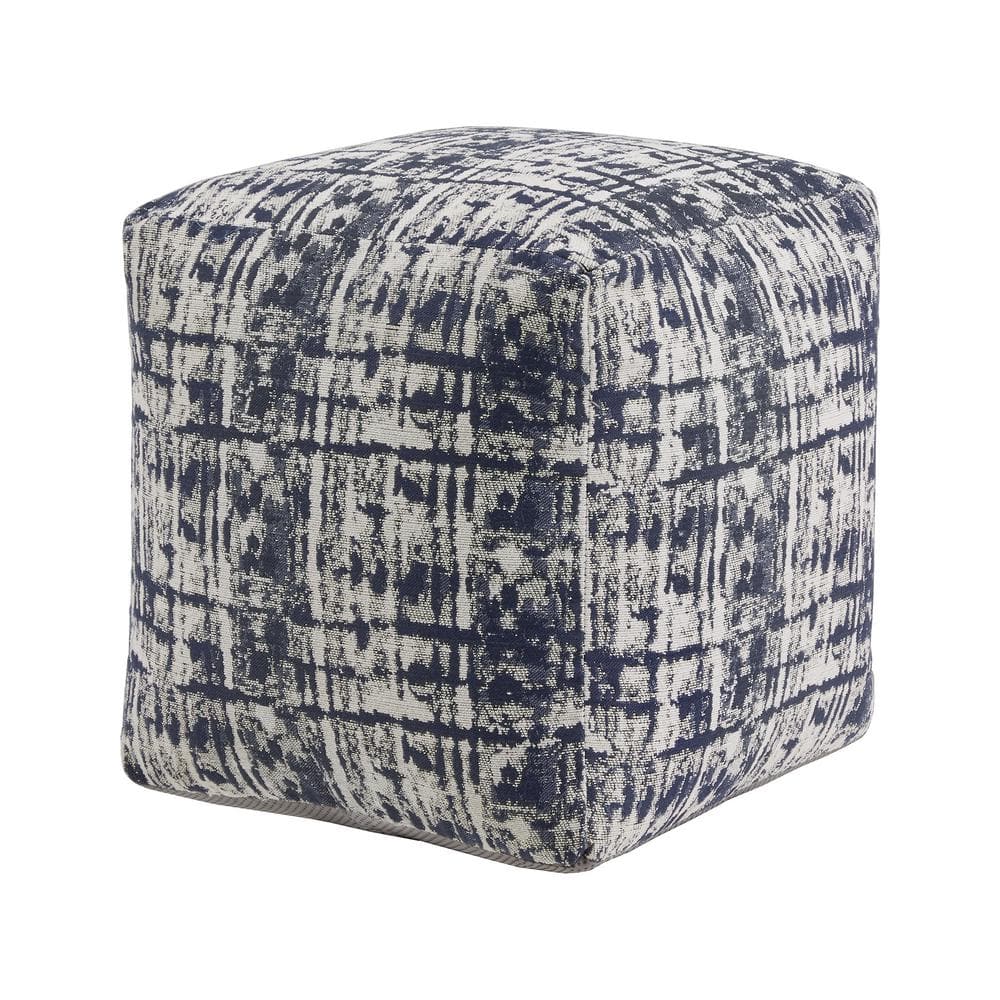 HomeSullivan Blue and Ivory Abstract Pattern Fabric Upholstered Square ...