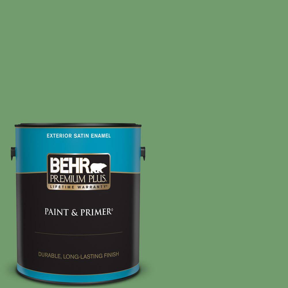 BEHR PREMIUM PLUS 1 gal. #450D-6 Shire Green Satin Enamel Exterior ...