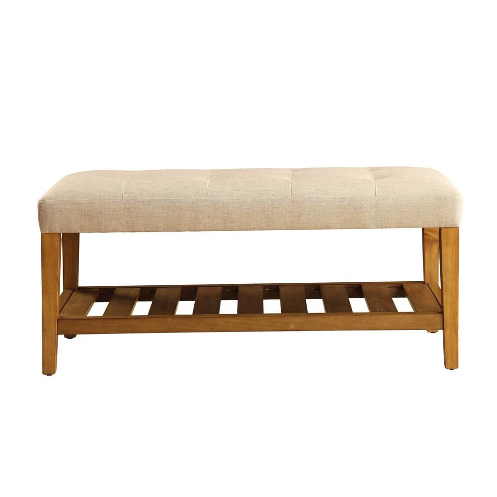 HomeRoots Amelia Beige 40 in. 100% Polyester Bedroom Bench Backless ...