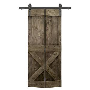 CALHOME 32 in. x 84 in. Mini X-Series Solid Core Espresso-Stained DIY Wood Bi-Fold Barn Door ...