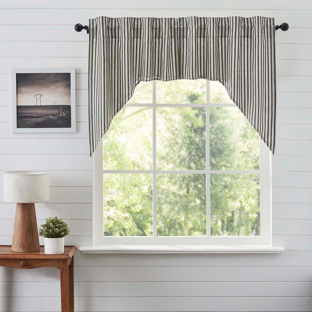 VHC BRANDS Ashmont Ticking Stripe 36 in. L Cotton Swag Valance in Gray ...
