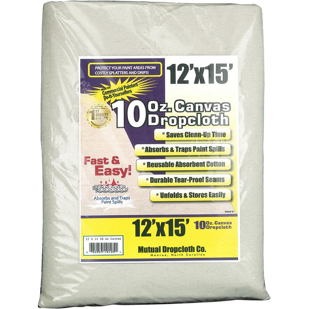 Mutual Dropcloth 12 ft. x 15 ft. 10 oz. Natural Canvas Drop Cloth 10125 ...