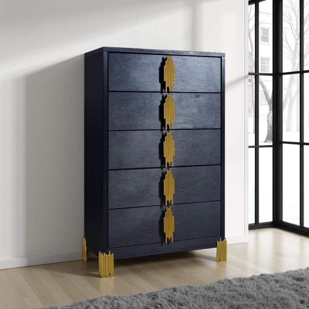 Benjara Theo Black 5-drawer 31.5 in. Wide Tall Chest of Drawers Dresser ...