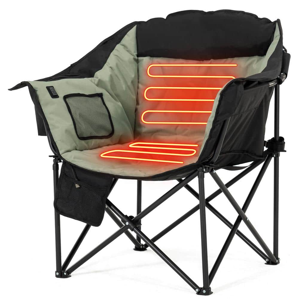 BOZTIY Oversized Heated Camping Chair w/ Cooler Bag Padded Camp Chair ...