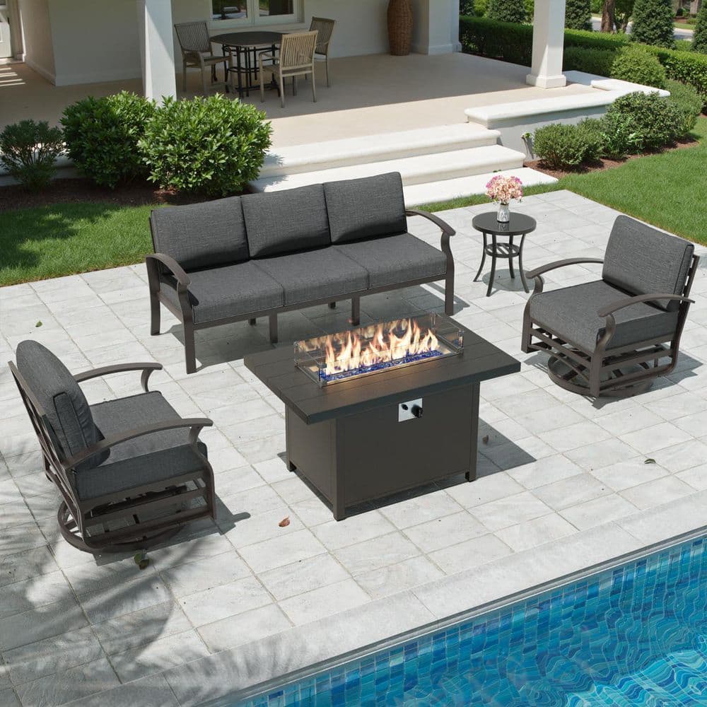 Zerpod 5-Piece Aluminum Patio Conversation Sectional Seating Set / 5 in ...
