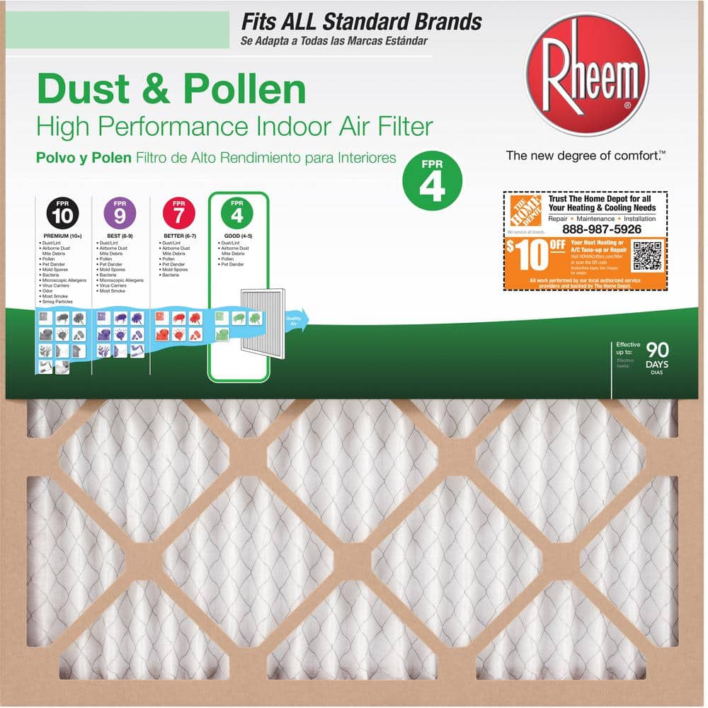 Rheem 20 x 20 x 1 Basic Household Pleated MERV 8 - FPR 4 Air Filter ...