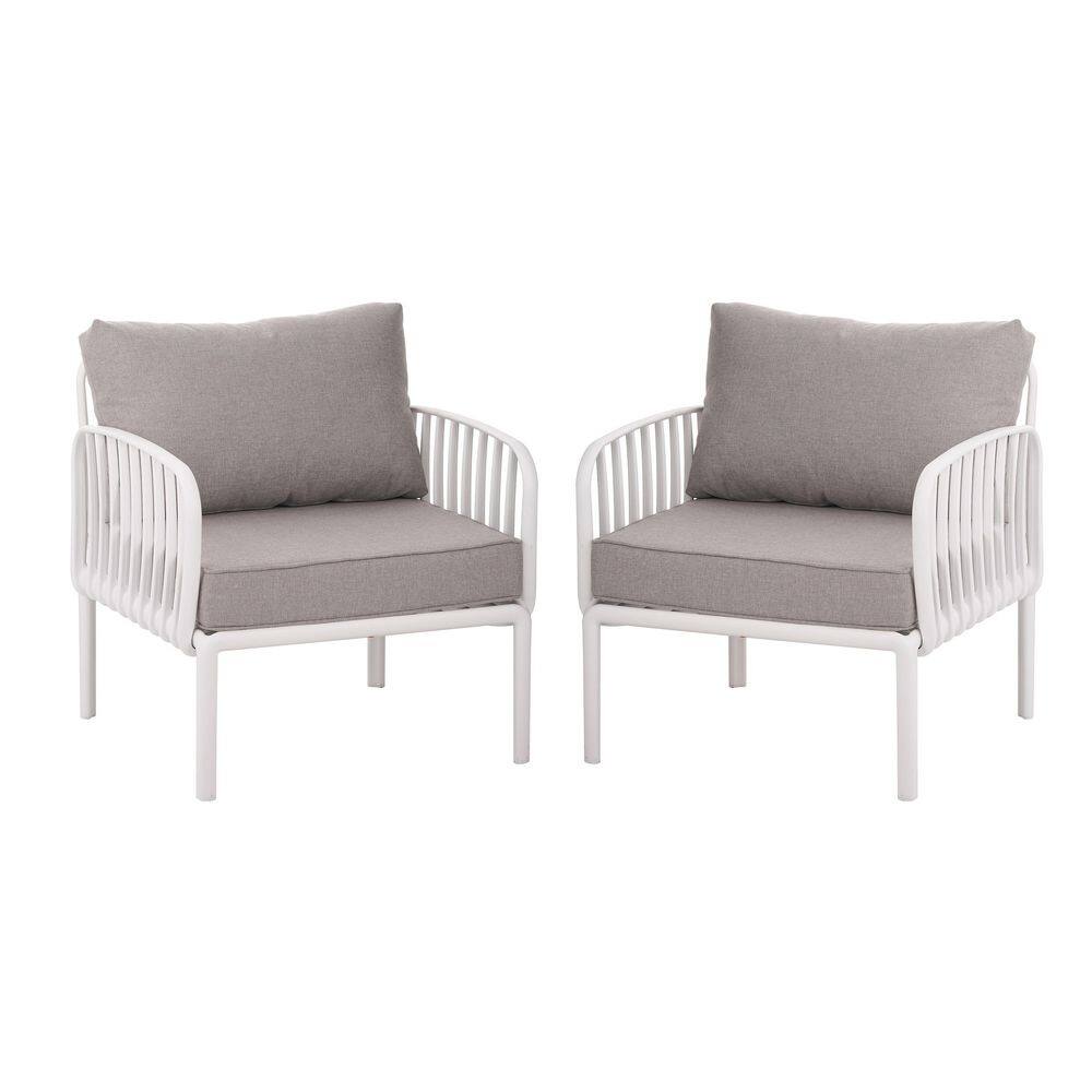 Modern White Plastic PP Outdoor Lounge Chair with Gray Cushion, Deck ...