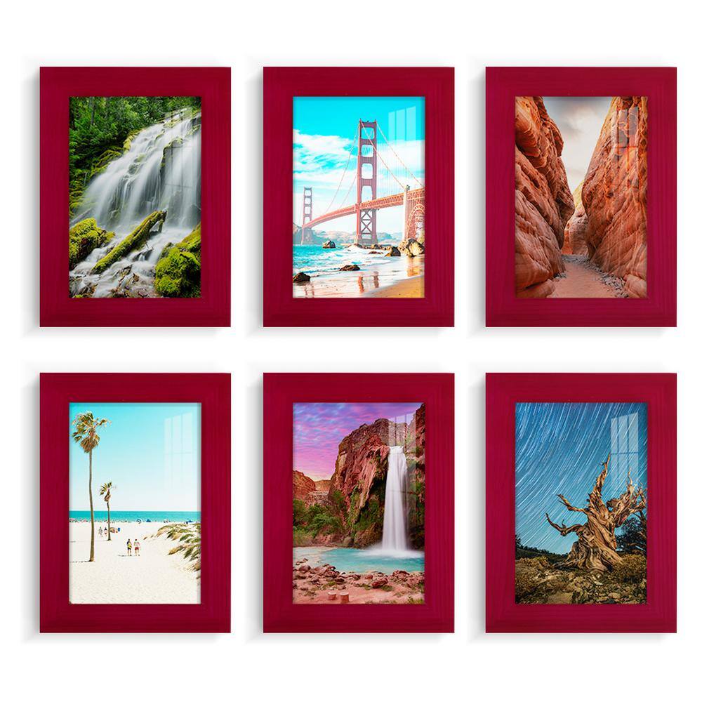 Wexford Home Woodgrain 5 in. x 7 in. Cherry Red Picture Frame (Set of 6 ...