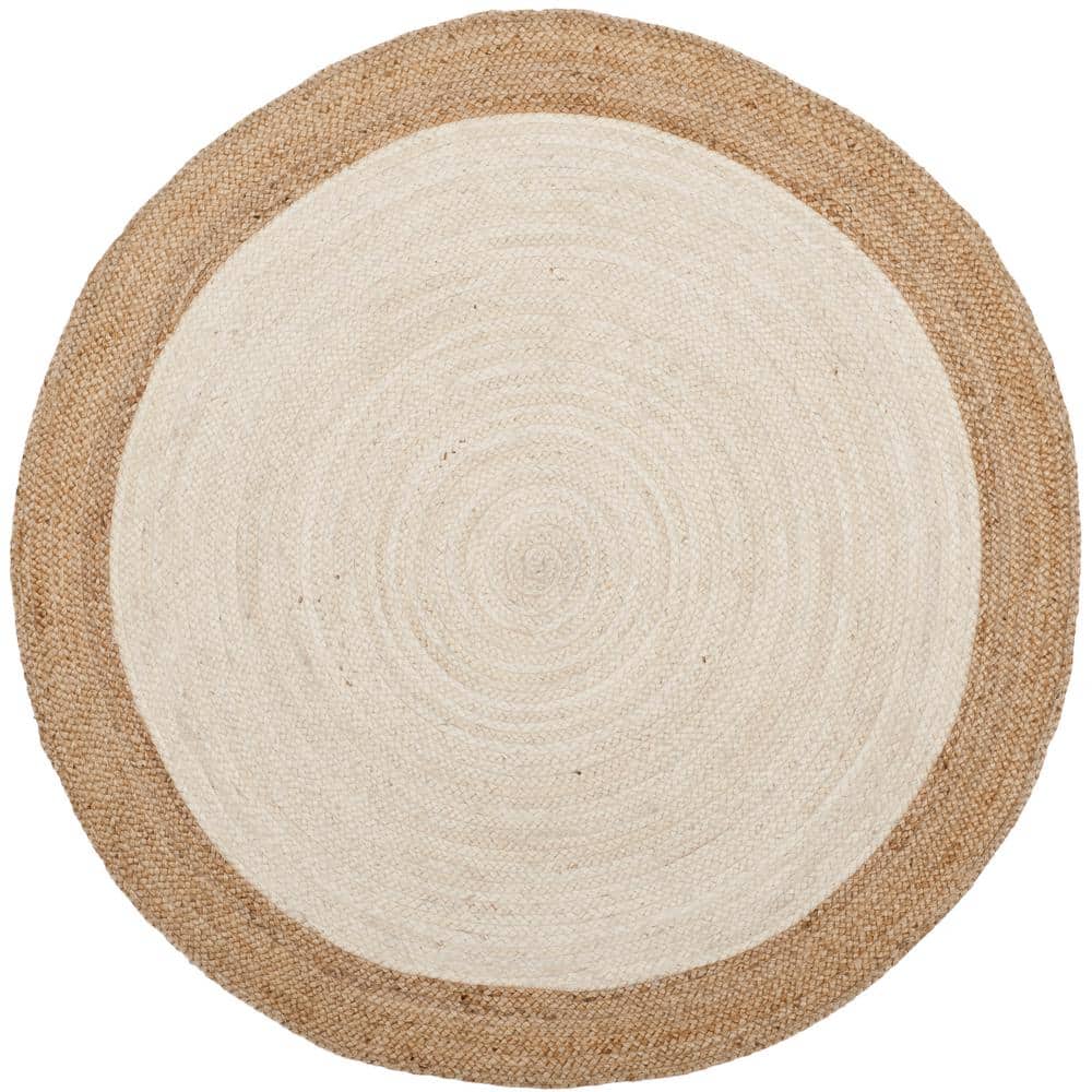 SAFAVIEH Natural Fiber Ivory/Natural 9 ft. x 9 ft. Round Border Area ...