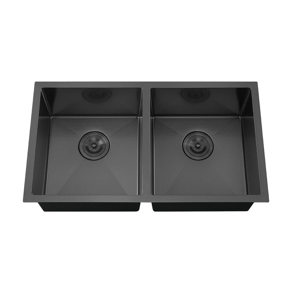 Attop 33 in. Drop in Double Bowls 18-Gauge Nano Black Stainless steel ...