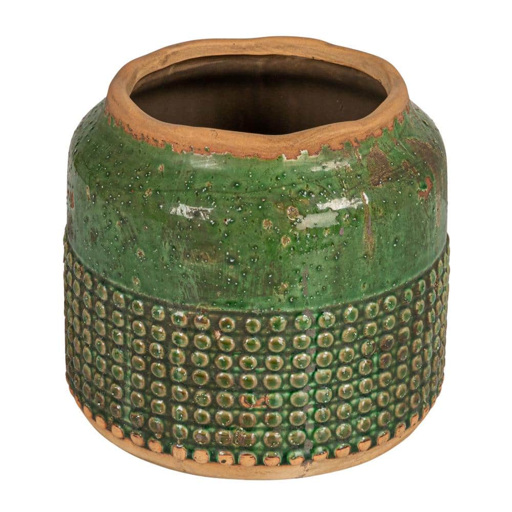 Storied Home 7.1 in. W x 6.3 in. H Green Clay Hobnail Decorative Pots ...