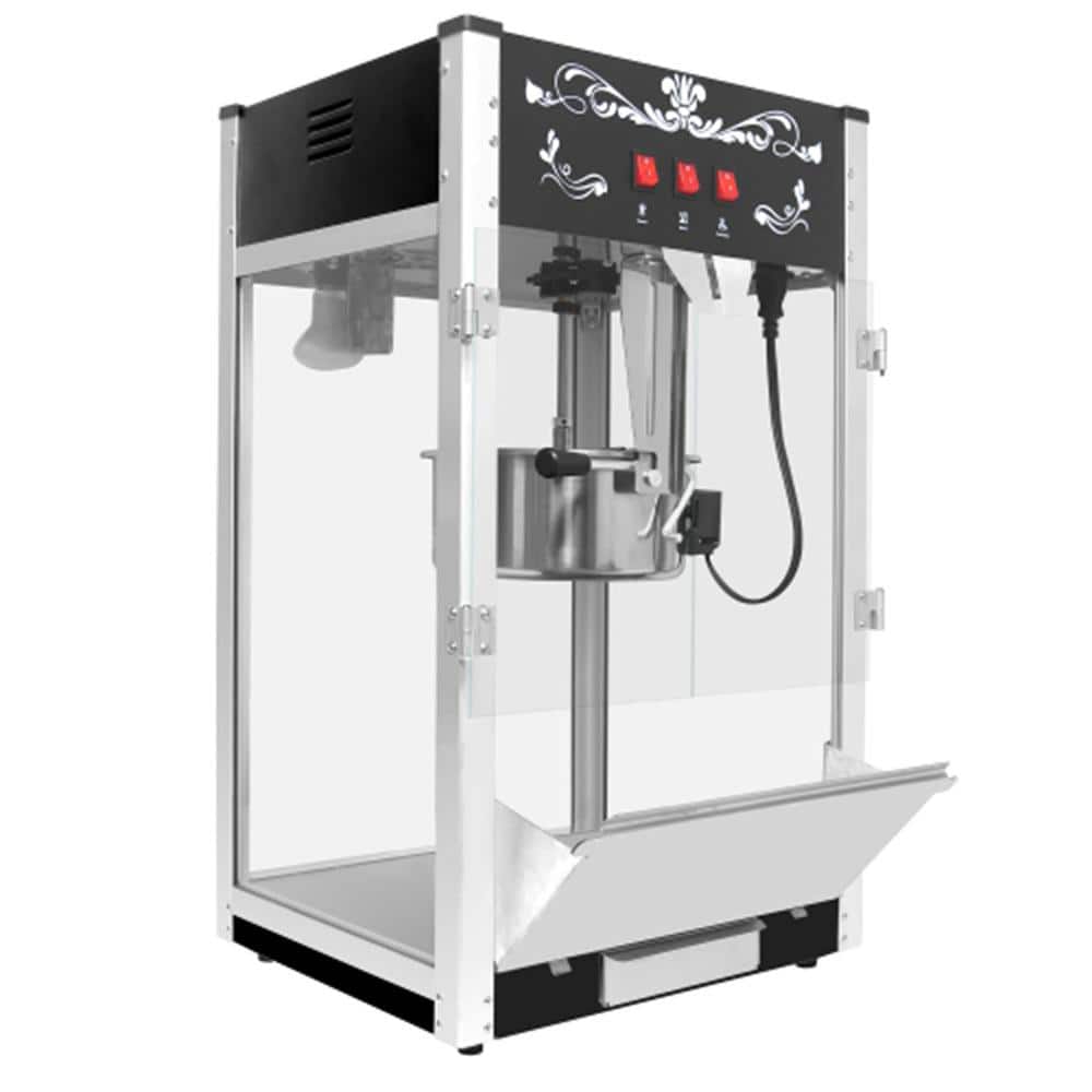 1440 W 16 oz. Black Stainless Steel Hot Air Popcorn Machine Popper with ...