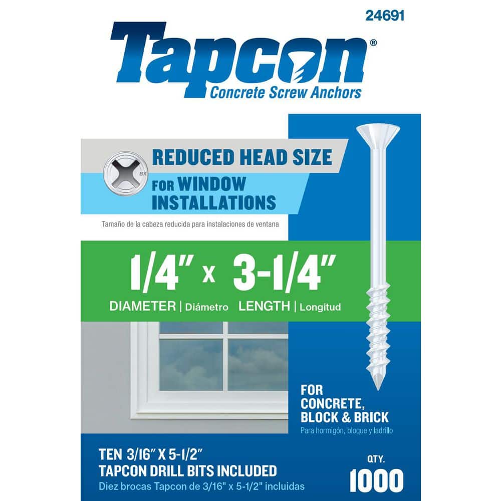 Tapcon 1/4 in. x 3-1/4 in. White Ultrashield Phillips-Flat-Head Concrete Anchors (1000-Piece ...