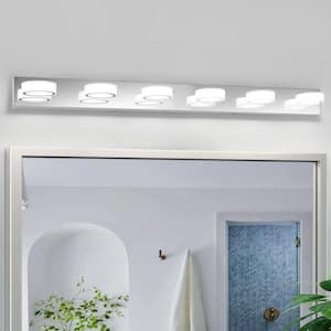 JUSHENG 50 in. 6 Light Black LED Vanity Light Bar with 270° Rotatable ...