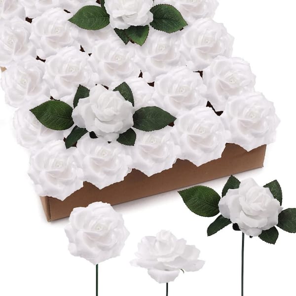 Larksilk 8 in. Artificial 50 Piece White Silk Rose Flower Picks Home ...