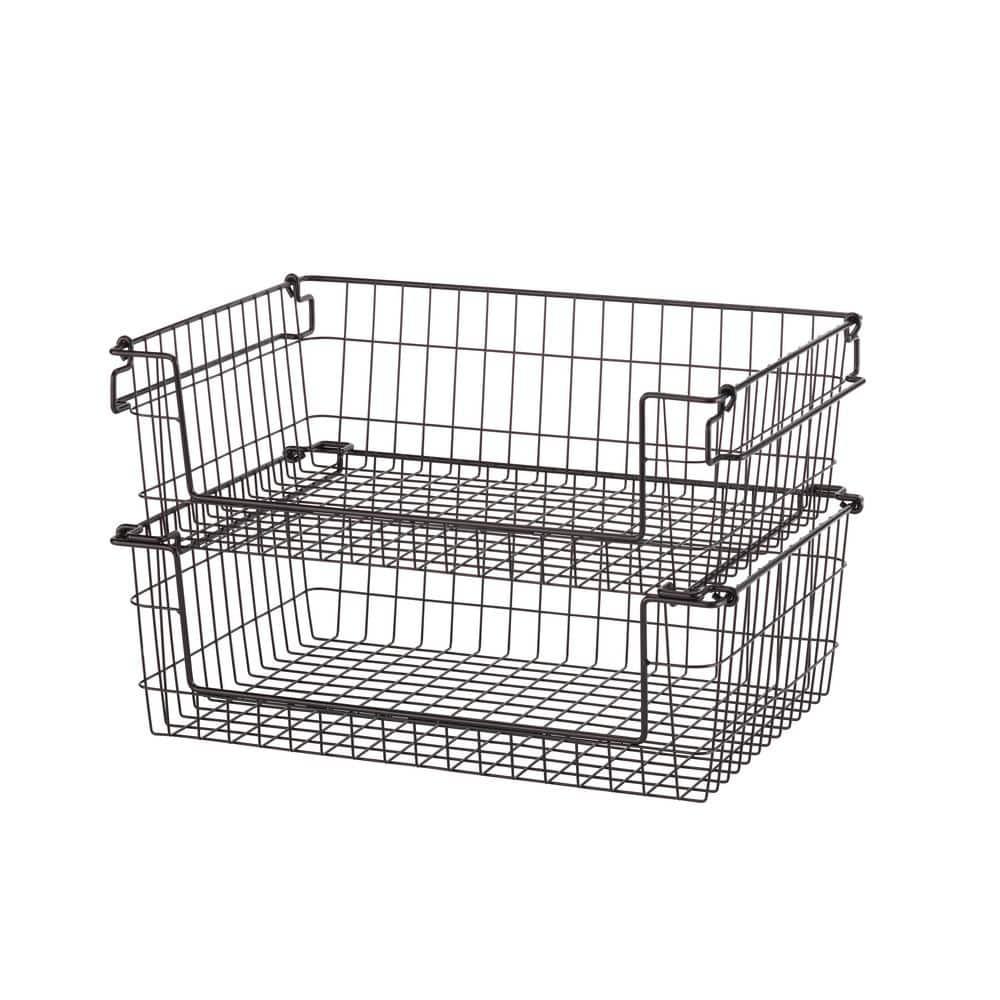 TRINITY 19 in. Dark Bronze Stackable Wire Basket (2-Pack) TBFPBR-23042 ...