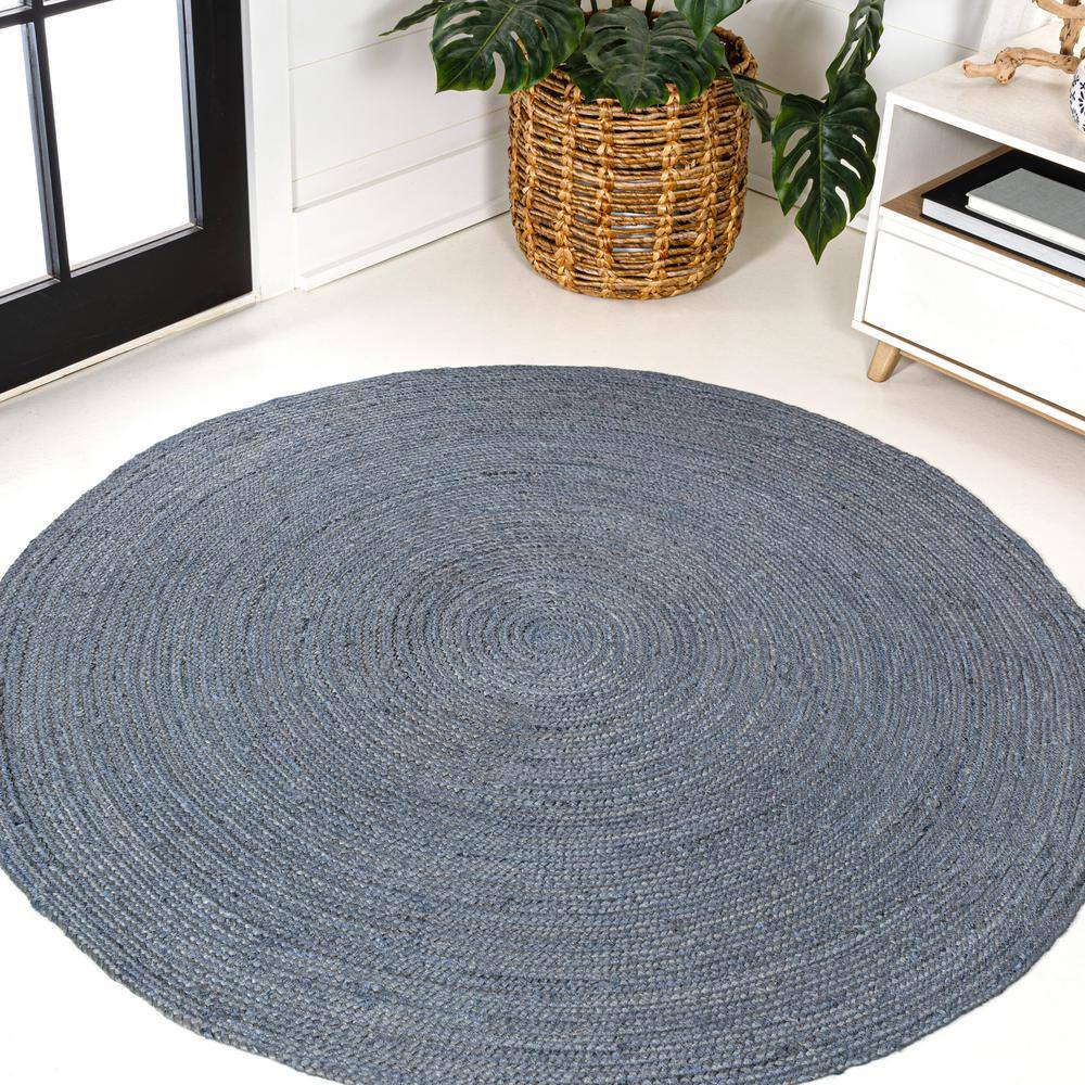 JONATHAN Y Zara Braided Coastal Cottage Round Jute Blue 5 ft. Round ...