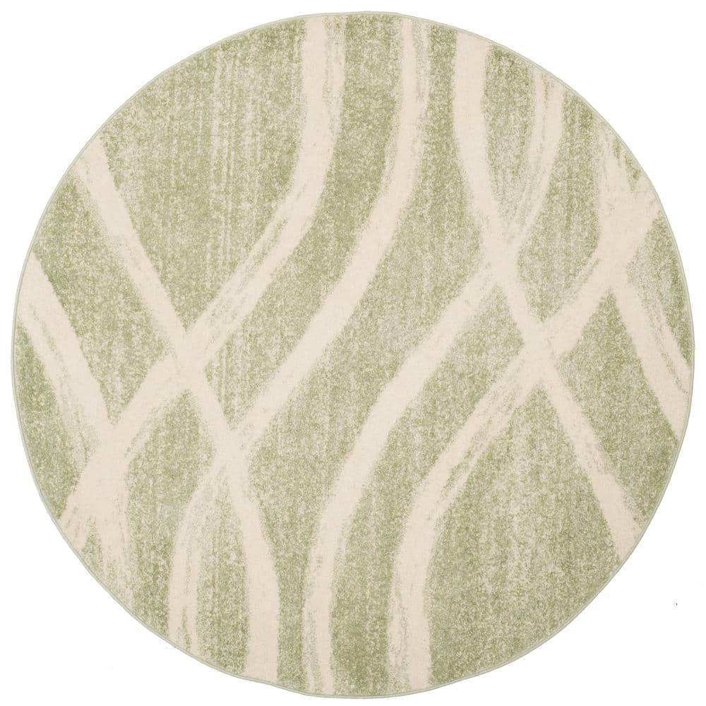 SAFAVIEH Adirondack Sage/Cream 4 ft. x 4 ft. Round Striped Area Rug ...