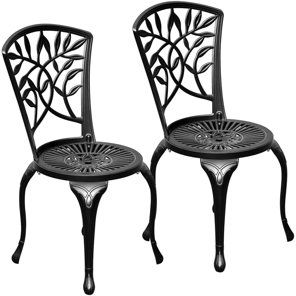 DEXTRUS 2-Piece Outdoor Cast Aluminum Bistro Dining Chairs in Black ...
