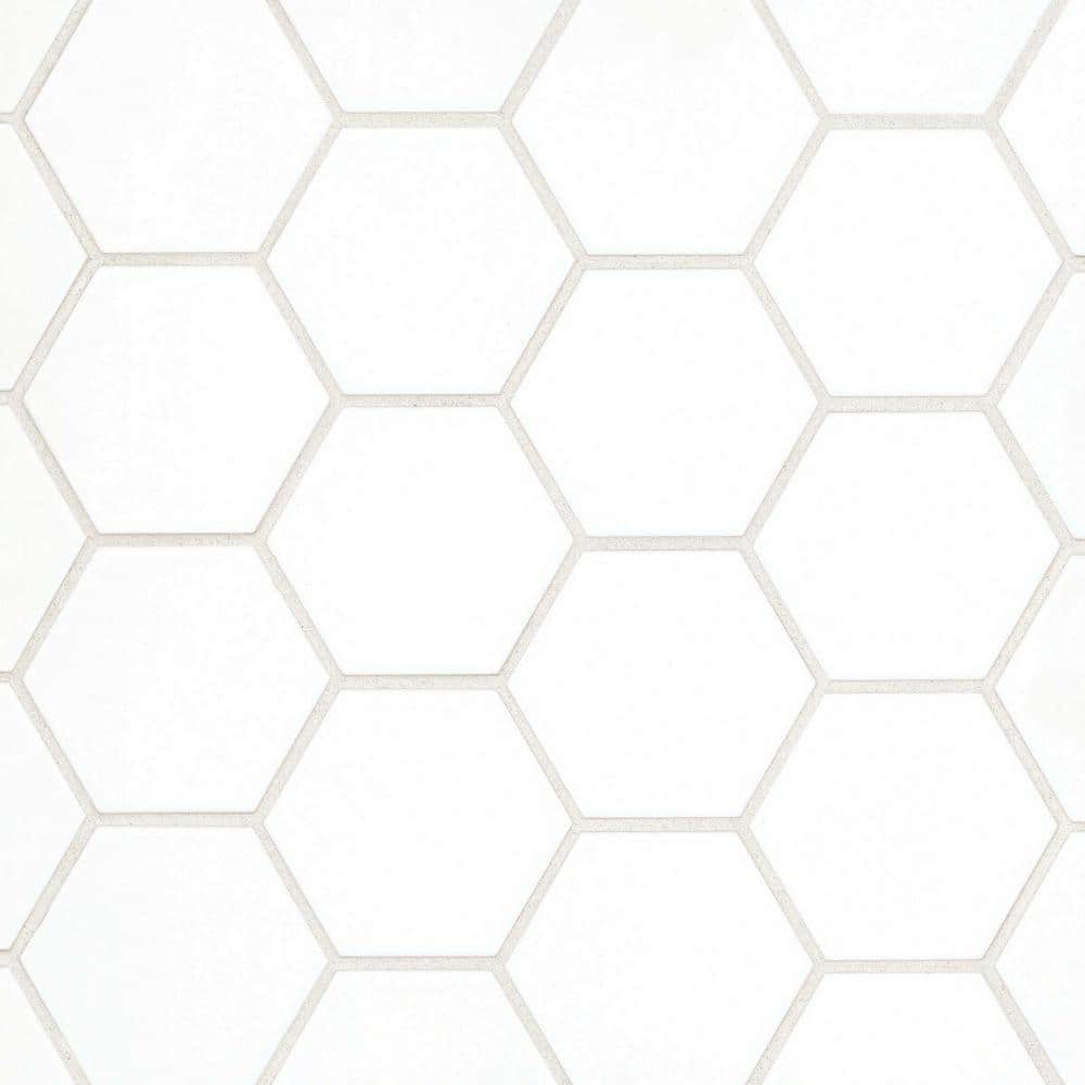 Bedrosians Hedron Hexagon 4 in. x 5 in. Matte White Ceramic Wall Tile ...