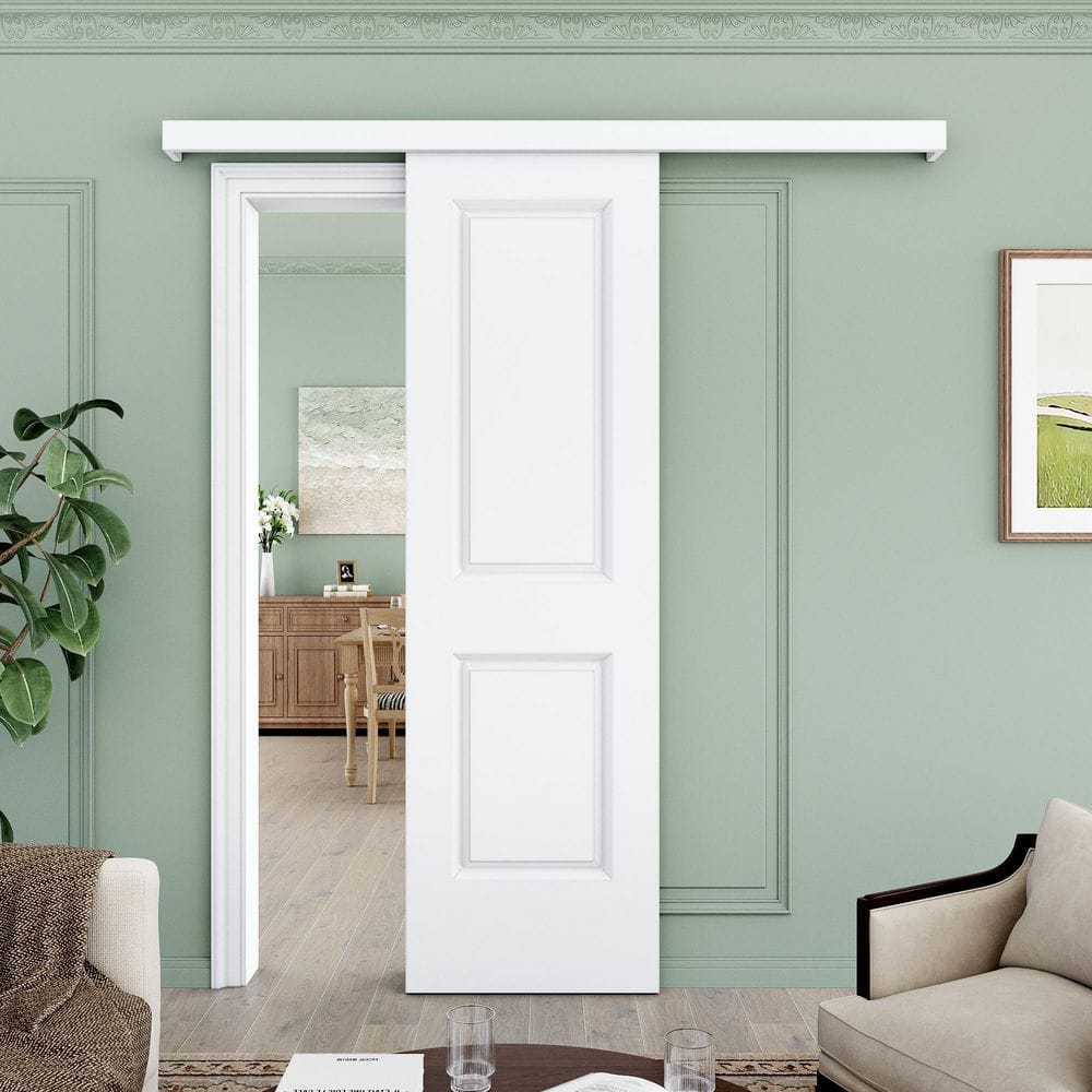 EH PUERTA 24 in. x 80 in. Hidden Track Style 2 Panel White Primed MDF ...