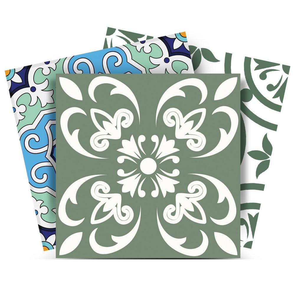 MI ALMA Blue, Grey and Green N5 4 in. x 4 in. Vinyl Peel and Stick Tile ...