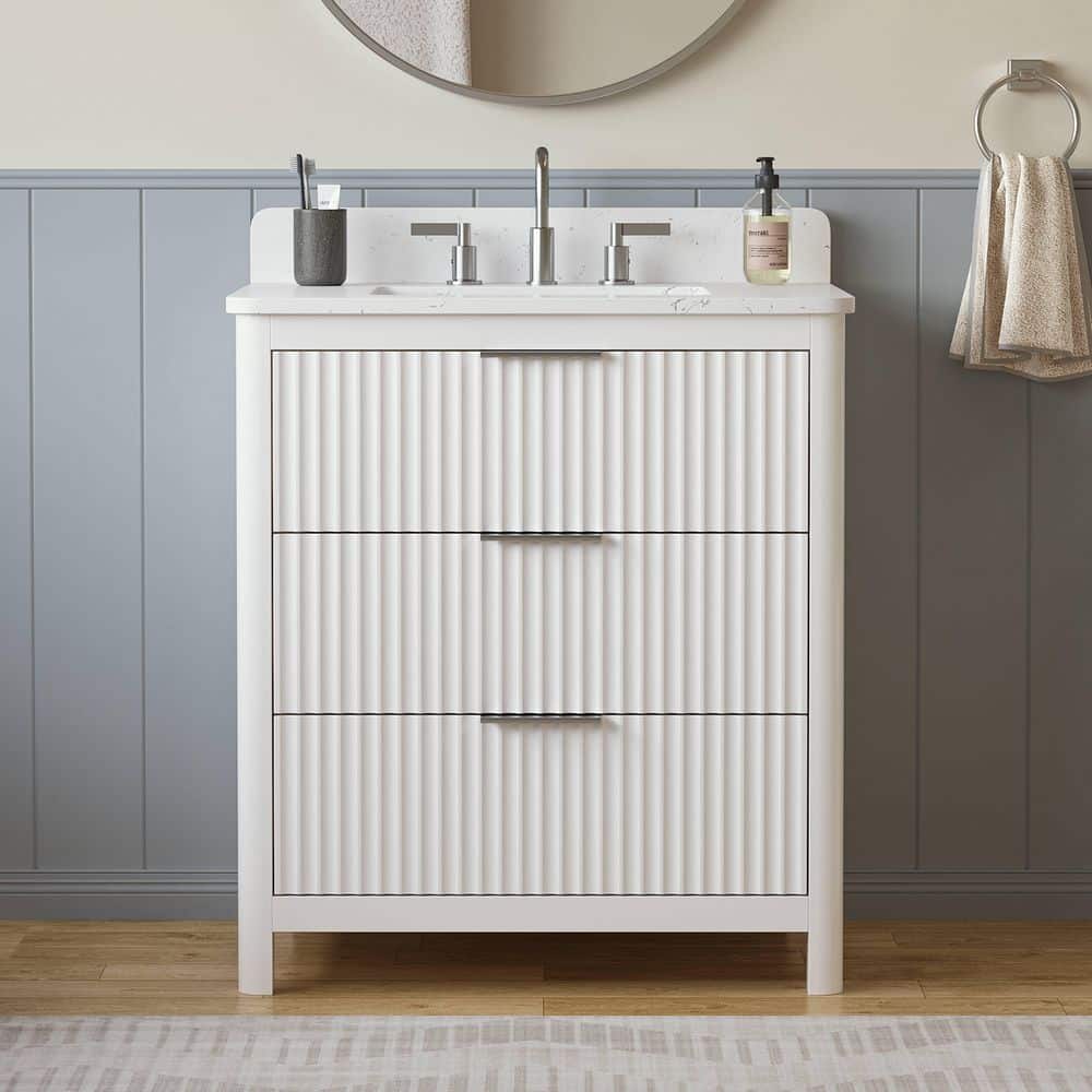 DELUXE DL LIVING Gwen 31 in. Single Sink Freestanding White Bath Vanity ...