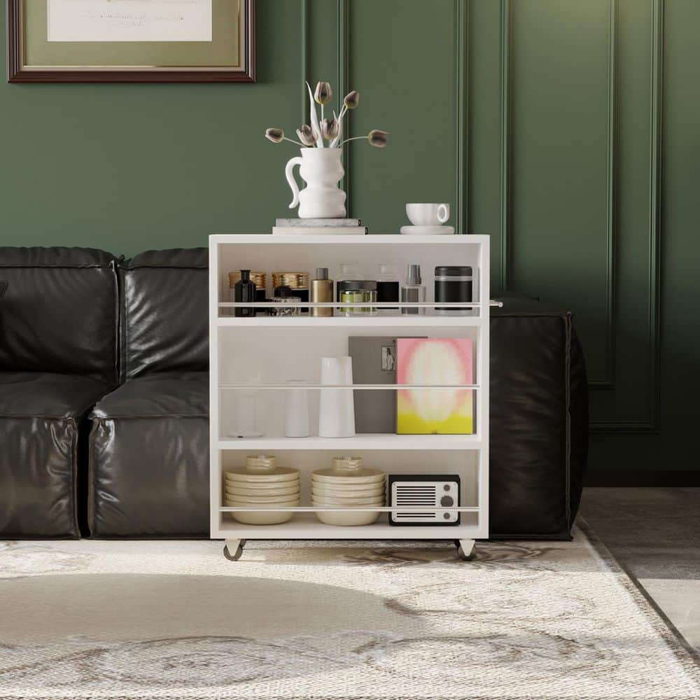 Wonline Movable Slim Storage Cart White Wooden Kitchen Cart with 3-Tier ...