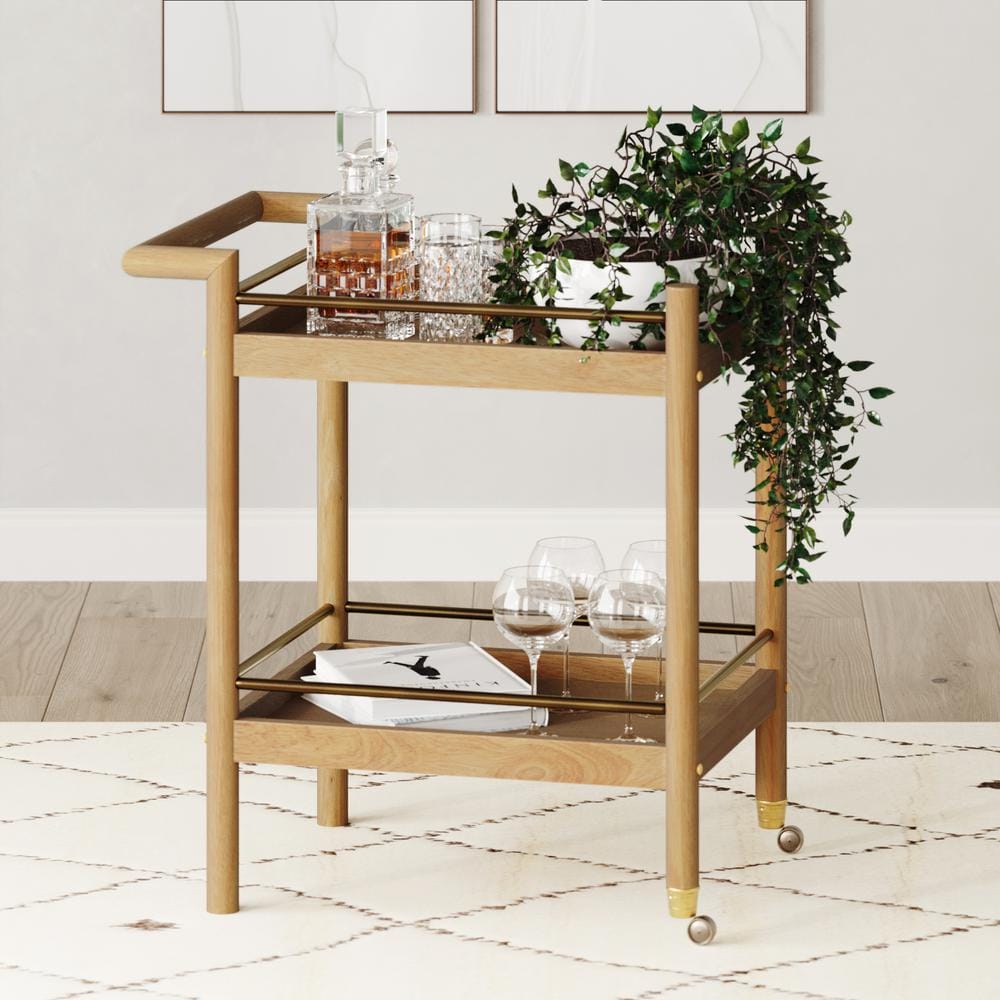 Nathan James Farley Warm Pine Modern Bar Cart with Solid Wood Frame and ...